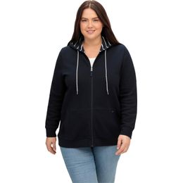 sheego Damen Sweatjacke in Waffelpiqu&eacute;-Struktur nachtblau Gr&ouml;&szlig;e 48/50
