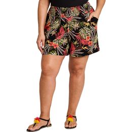 sheego Damen Jerseyhose in kurzer, weiter Form schwarz-burgund-bedruckt Gr&ouml;&szlig;e 50
