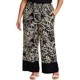 sheego Damen Webhose in Schlupfform schwarz-sand-bedruckt Gr&ouml;&szlig;e 44