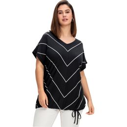 sheego Damen Streifenshirt mit Bindeband am Saum schwarz-wei&szlig; Gr&ouml;&szlig;e 52/54