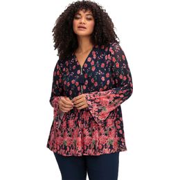 sheego by Joe Browns Damen Tunika aus Mesh, mit Trompeten&auml;rmeln blau gemustert Gr&ouml;&szlig;e 40