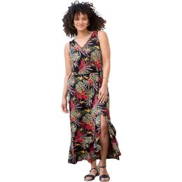 sheego Damen Jerseykleid mit Volant am Saum schwarz-burgund-bedruckt Gr&ouml;&szlig;e 44