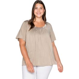 sheego Damen Shirt mit Kellerfalte vorn beige Gr&ouml;&szlig;e 48/50