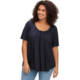 sheego Damen Shirt mit Kellerfalte vorn tiefblau Gr&ouml;&szlig;e 52/54