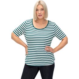 sheego Damen Streifenshirt mit Rundhalsausschnitt petrol-wei&szlig; Gr&ouml;&szlig;e 40/42