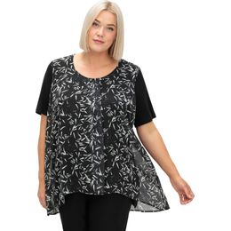 sheego Damen Blusenshirt in Lagenoptik schwarz-wei&szlig;-gemustert Gr&ouml;&szlig;e 50