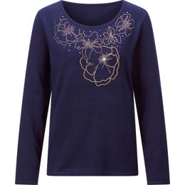 CR&Eacute;ATION L Damen Langarm-Pullover mit Zier-Kettchen am Ausschnitt marine Gr&ouml;&szlig;e 52