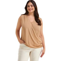 sheego Damen Wickeltop mit eleganten Raffungen camel Gr&ouml;&szlig;e 48