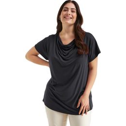 sheego Damen Wasserfallshirt mit &uuml;berschnittenen &Auml;rmeln schwarz Gr&ouml;&szlig;e 52/54
