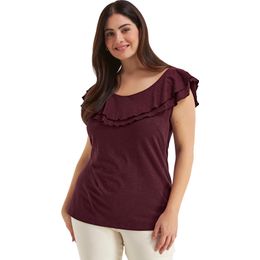 sheego Damen Carmenshirt mit breitem Volant burgund Gr&ouml;&szlig;e 42