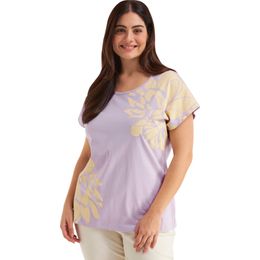 sheego Damen Rundhalsshirt mit Bl&uuml;tenprint flieder-vanille-bedruckt Gr&ouml;&szlig;e 52/54