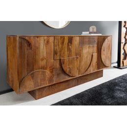 Riess Ambiente Massives Sideboard ART DECO 170cm braun smoke Mangoholz 3D-Front Riess-Ambiente Natur Retro Rustikal