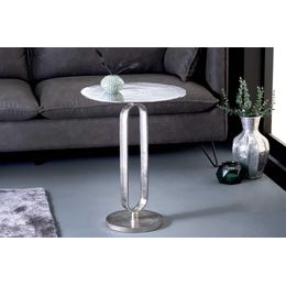 Riess Ambiente Runder Beistelltisch ELEGANCE 60cm silber Metall Aluminium handmade Riess-Ambiente S&auml;ulentisch Glamour Modern Vintage