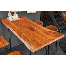 Riess Ambiente Massivholz Bartisch MAMMUT 140cm natur Akazie Baumkante Metall schwarz Hairpin Legs Baumtisch Riess-Ambiente Esszimmertisch K&uuml;chentisch rechteckig...