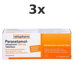 3x PARACETAMOL-ratiopharm 500 mg Tabletten 20 St
