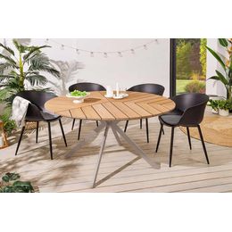 Riess Ambiente Runder Gartentisch DESIGNO 120cm natur Holz-Design greige Metall In- und Outdoor Riess-Ambiente 4 Personen