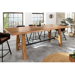 Riess Ambiente Massiver Bartisch MAMMUT 220cm natur Akazie Baumkante schwarz Metall Baumtisch Riess-Ambiente Esszimmertisch rechteckig