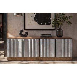 Riess Ambiente Massives TV-Board ZALVERO 150cm natur silber Mangoholz mit Metall-Aluminium Front Riess-Ambiente