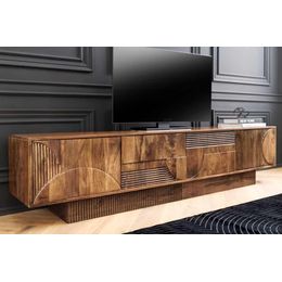 Riess Ambiente Massives TV-Board ART DECO 200cm braun Mangoholz Lowboard 3D-Front Riess-Ambiente Natur Retro