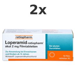 2x LOPERAMID-ratiopharm akut 2 mg Filmtabletten Set 10 St