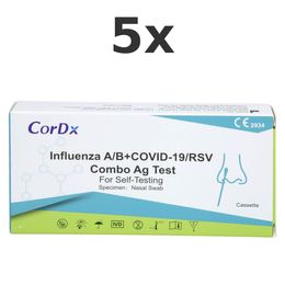 5x CorDX 4 in 1 Kombi-Test Influenza A/B, COVID-19 + Rsv 1 St