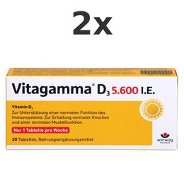 W&Ouml;RWAG PHARMA 2x Vitagamma D3 5.600 I.E .Vitamin D3 Nem Tabletten Set 20 St