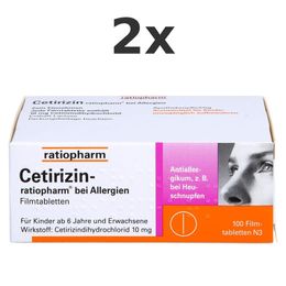 2x CETIRIZIN-ratiopharm bei Allergien 10 mg Filmtabl. Set 100 St