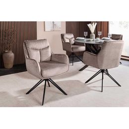 Riess Ambiente Drehbarer Stuhl PROMETHEUS taupe Vogue Velours Samt Taschenfederkern Metallgestell Polsterstuhl Riess-Ambiente Esszimmerstuhl K&uuml;chenstuhl Industrie...