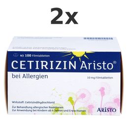 2x Cetirizin Aristo bei Allergien 10 mg Filmtabletten Set 100 St
