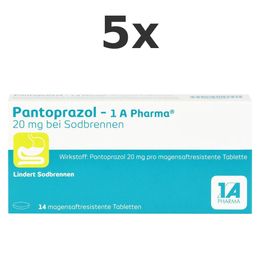 5x PANTOPRAZOL-1A Pharma 20mg Sodbrennen Tabletten 14 St