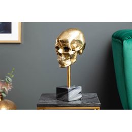 Riess Ambiente Elegante Skulptur SKULL 35cm gold Totenkopf mit Marmorfu&szlig; Riess-Ambiente Glamour