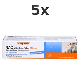 5x NAC-ratiopharm akut 600 mg Hustenl&ouml;ser Brausetabl. 20 St