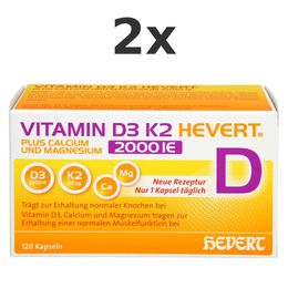 2x Vitamin D3 K2 Hevert+Calcium u.Magnes.2000 Ie Kps. Set 120 St