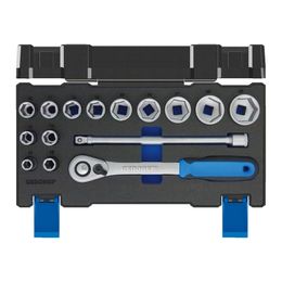 Gedore Steckschl&uuml;sselsatz, Set 15-teilig, 1/2 Zoll, Werkzeug, N&uuml;sse Knarre Bits, f&uuml;r KFZ, 19 DMU 20, Blau (3014347)
