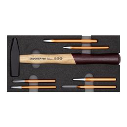 Gedore RED Hammer- und Mei&szlig;elsatz, Set 7-teilig, gef&uuml;llt, Werkzeug f&uuml;r Handwerker, im Schaumstoffmodul, R22150019 (3301718)