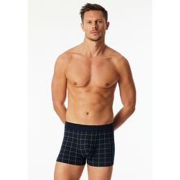 Boxershorts Schiesser "Fine Interlock", Herren, Gr. 5, blau (804, blau), Interlock, Obermaterial: 95% Baumwolle, 5% Elasthan, k&ouml;rpernah, Unterhosen, ohne Eingriff, Karo-Muster, Interlock-Qualit&auml;t