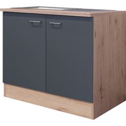Sp&uuml;lenunterschrank Flex-Well "Morena", grau (basaltgrau, san remo eiche), B:100cm H:85cm T:60cm, Holzwerkstoff, Schr&auml;nke, Sp&uuml;lenschrank, (B x H x T) 100 x 85 x 60 cm, inkl. Einbausp&uuml;le