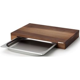 Schneidebrett CONTINENTA "Walnuss", braun (holzfarben), B:32,5cm H:7cm L:48cm, Edelstahl, Massivholz, Schneidebretter, mit Schublade