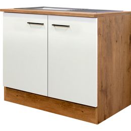 Sp&uuml;lenunterschrank Flex-Well "Vintea", beige (magnolia matt, lancelot oak), B:100cm H:85cm T:60cm, Holzwerkstoff, Schr&auml;nke, Sp&uuml;lenschrank, (B x H x T) 100 x 85 x 60 cm, inkl. Einbausp&uuml;le