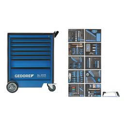 Gedore 2005-TS-308 Werkzeugwagen mit 308-teilig Werkzeugsortiment aus Stahlblech mit Zentralverriegelung und Rollen f&uuml;r die Aufbewahrung und den Transport von Werkzeugen, Farbe: blau, inklusive Werkzeugsortiment aus Zangen, Schraubendrehern, Schl&uuml;sseln, Steckschl&uuml;sseln und mehr - 2980304)