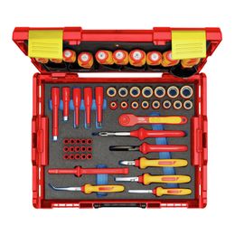 Gedore VDE-Werkzeugkoffer HYBRID, Set 53-tlg, gef&uuml;llt, Werkzeug f&uuml;r Elektriker, Kunststoffkoffer, VDE-isoliert, 1100-1094 aus Kunststoff und Metall mit VDE-isolierten Werkzeugen f&uuml;r Arbeiten an elektrischen Anlagen oder Ger&auml;ten, Inhalt: Zangen, Schraubendreher, Schl&uuml;ssel, Steckschl&uuml;ssel und mehr im Kunststoffkoffer - 2979063)