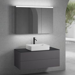 neoro n50 Unterschrank B: 120 cm mit 2 Ausz&uuml;gen, Waschtisch B: 58 cm wei&szlig; matt, mit Spiegelschrank,, BN0065WM+BN0424GR+BN0404BM+BN0475MI,