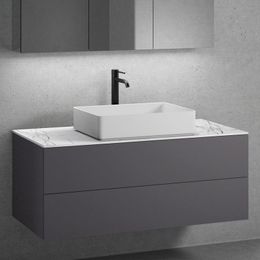 neoro n50 Unterschrank B: 120 cm mit 2 Ausz&uuml;gen, Waschtisch B: 58 cm wei&szlig; matt,, BN0065WM+BN0424GR+BN0404C1,