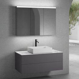 neoro n50 Unterschrank B: 120 cm mit 2 Ausz&uuml;gen, Waschtisch B: 58 cm wei&szlig; matt, mit Spiegelschrank,, BN0065WM+BN0424GR+BN0404C1+BN0475MI,