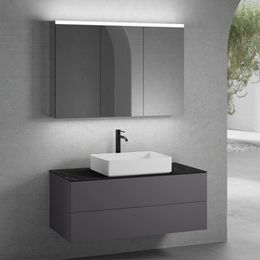 neoro n50 Unterschrank B: 120 cm mit 2 Ausz&uuml;gen, Waschtisch B: 58 cm wei&szlig; matt, mit Spiegelschrank,, BN0065WM+BN0424GR+BN0404C2+BN0475MI,