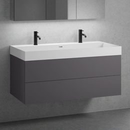 neoro n50 Unterschrank B: 120 cm mit 2 Ausz&uuml;gen, Doppelwaschtisch mit 2 Hahnl&ouml;chern wei&szlig; matt,, BN0141WM+BN0424GR,