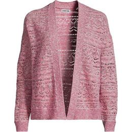 LANDS' END Soft Ease Ajour-Cardigan aus Leinenmix, Damen,  Pink, Baumwolle/Leinen/Nylon, by Lands' End