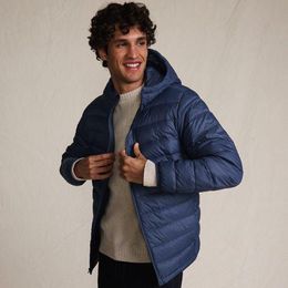LANDS' END Ultraleichte verstaubare Daunen-Kapuzenjacke WANDERWEIGHT, Herren,  Blau, Polyester/Nylon, by Lands' End