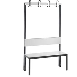 C+P Umkleidebank COMFORT, einseitig, HPL, Lehne und Hakenleiste, L&auml;nge 1000 mm, wei&szlig;