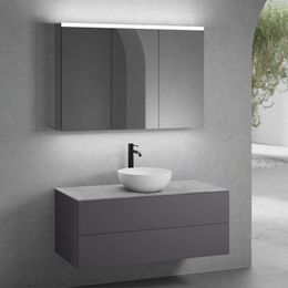 neoro n50 Unterschrank B: 120 cm mit 2 Ausz&uuml;gen, Waschtisch &Oslash; 45 cm wei&szlig; matt, mit Spiegelschrank,, BN0106WM+BN0424GR+BN0404C3+BN0475MI,